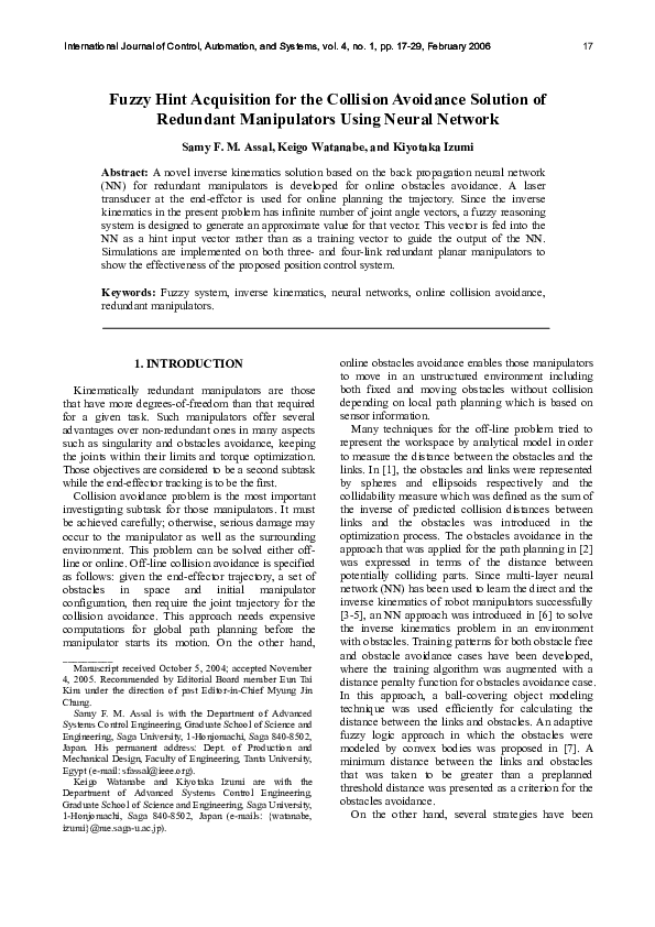 Pdf Path Tracking And Obstacle Avoidance For Redundant Robotic Arms Using Fuzzy Nmpc