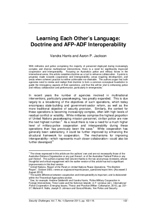 (PDF) Learning Each Other’s Language:Doctrine and AFP-ADF Interoperability