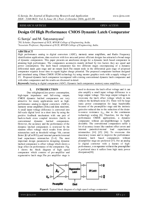 Pdf Design Of High Performance Cmos Dynamic Latch Comparator