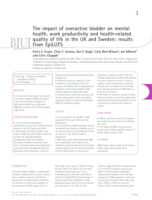 (PDF) The impact of overactive bladder on mental health, work ...