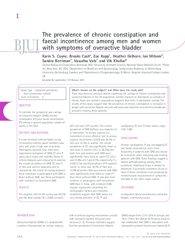 (PDF) Functional Constipation and Overactive Bladder in Women: A ...