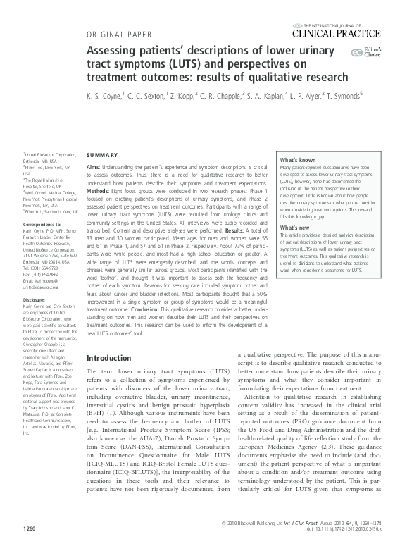 (PDF) Assessing patients’ descriptions of lower urinary tract symptoms ...