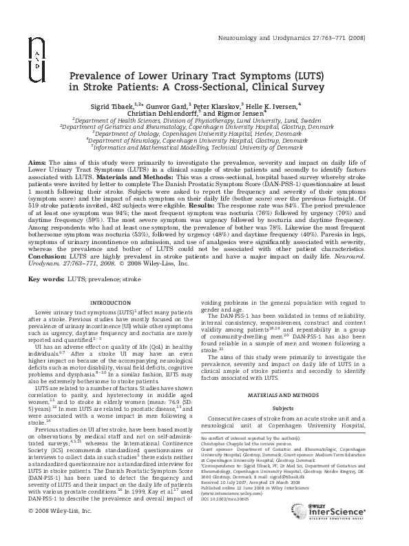 (PDF) Prevalence of Lower Urinary Tract Symptoms (LUTS) in stroke ...