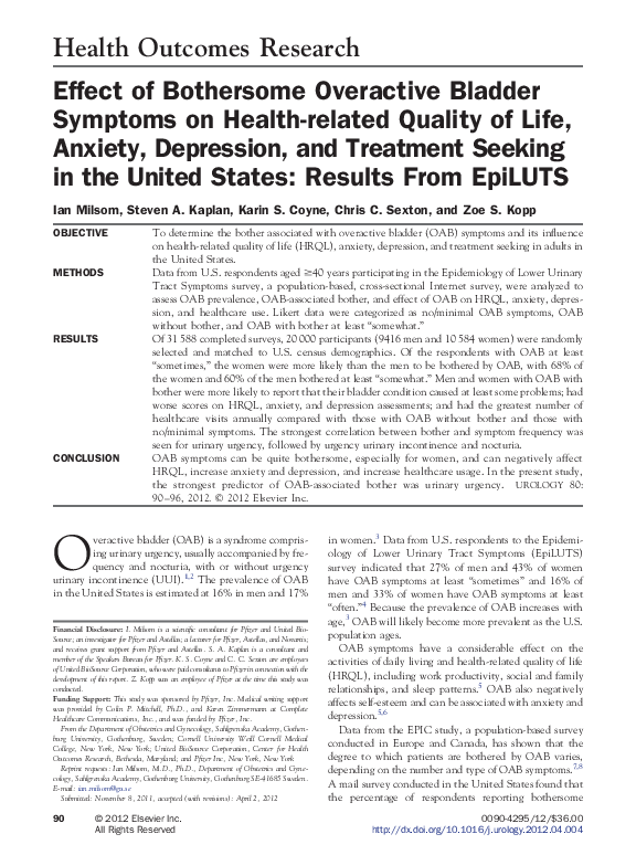 (PDF) Prevalence of lower urinary tract symptoms and overactive bladder ...