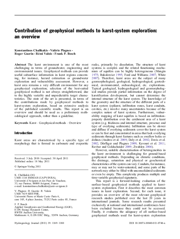 (PDF) Contribution of geophysical methods to karst-system exploration: an overview