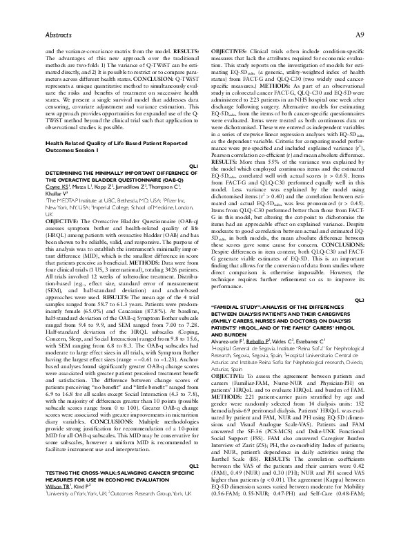 (PDF) QL1 Determining the Minimally Important Difference of the ...