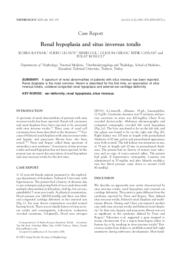 (PDF) Renal hypoplasia and situs inversus totalis. Case Report