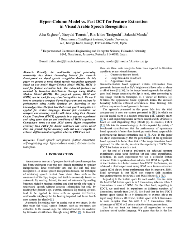 (PDF) Hyper column model vs. fast DCT for feature extraction in visual Arabic speech recognition