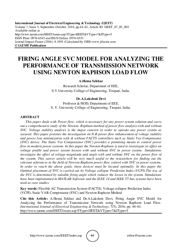 Pdf Firing Angle Svc Model For Analyzing The Performance Of Transmission Network Using Newton