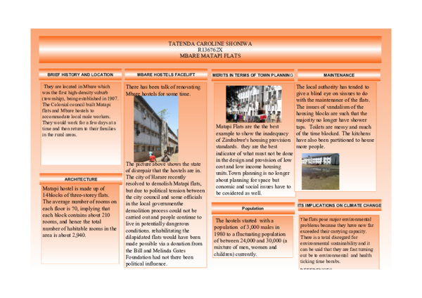 (PDF) TATENDA CAROLINE SHONIWA R136762X MBARE MATAPI FLATS BRIEF ...