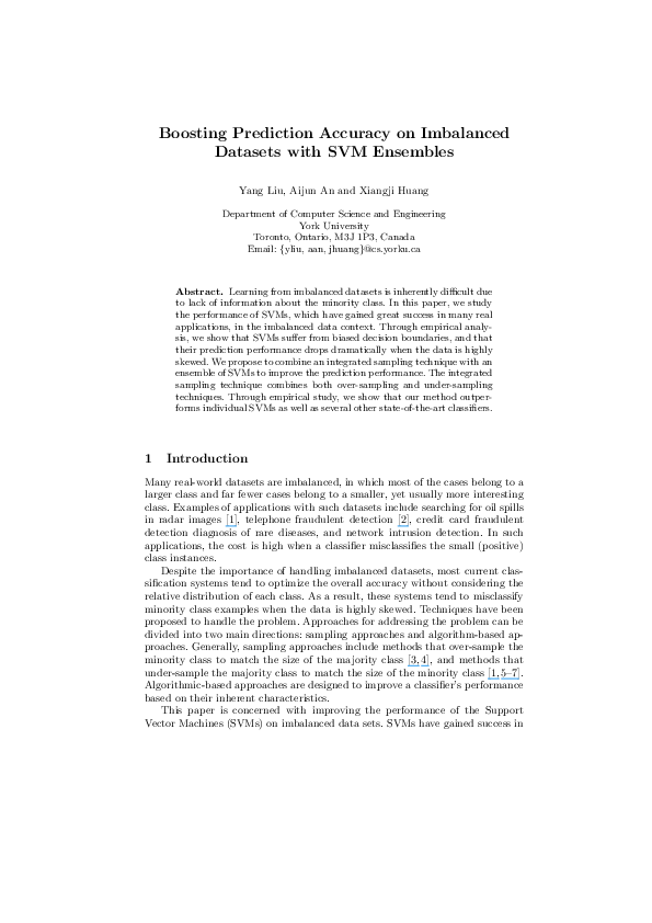 Pdf Boosting Prediction Accuracy On Imbalanced Datasets With Svm