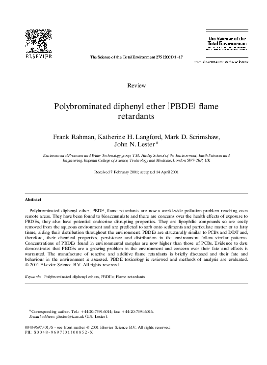 (PDF) Polybrominated diphenyl ether (PBDE) flame retardants
