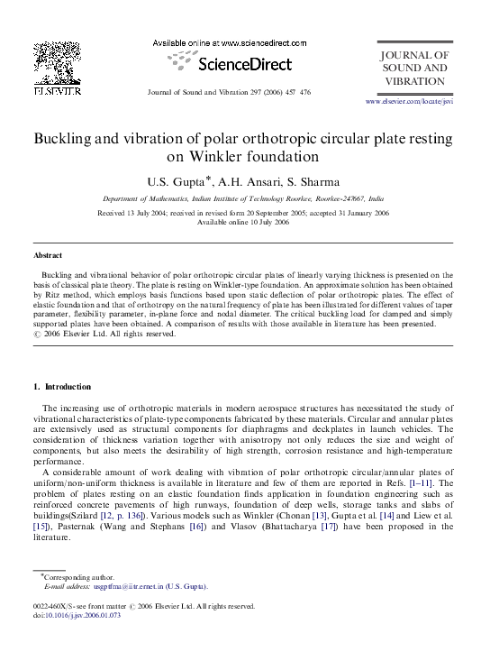 Pdf Buckling And Vibration Of Polar Orthotropic Circular Plate