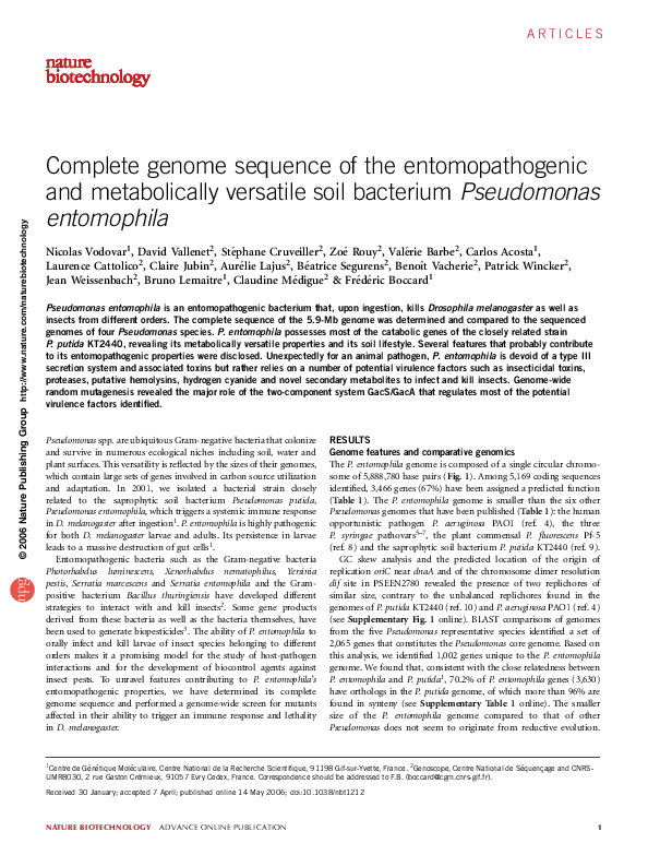 (PDF) Complete genome sequence of the entomopathogenic and metabolically versatile soil ...