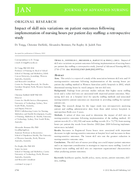 (PDF) Nursing Skill Mix and Patient Outcomes Study