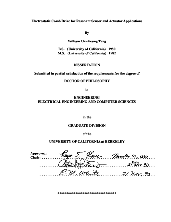 Pdf Electrostatic Comb Drive For Resonant Sensor And Actuator Applications
