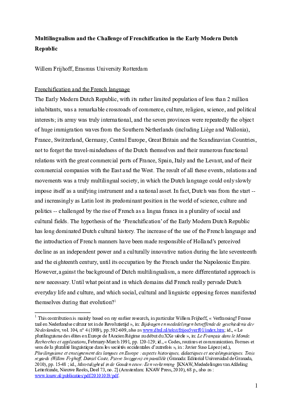 (DOC) Multilingualism and the Challenge of Frenchification in the Early ...
