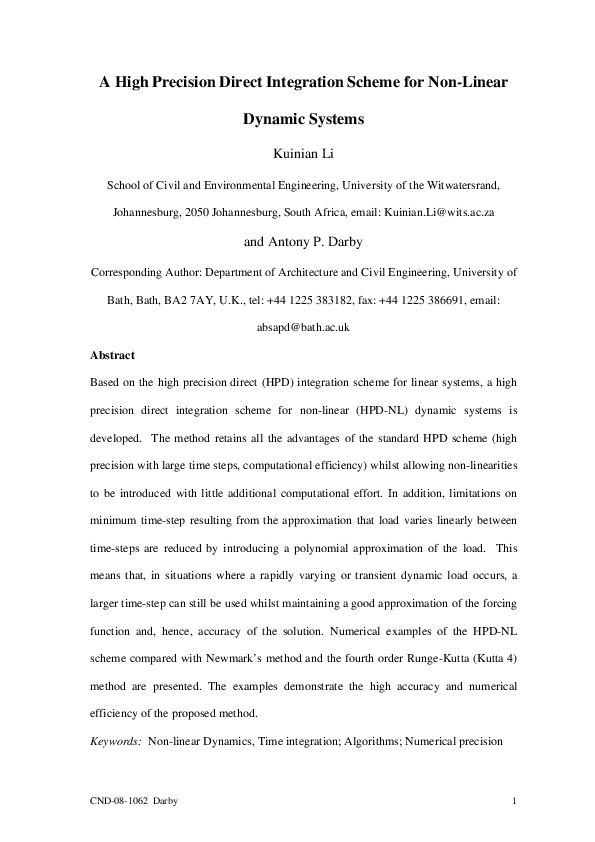 Pdf A High Precision Direct Integration Scheme For Nonlinear Dynamic Systems