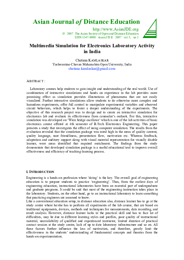 (PDF) Multimedia Simulation for Electronics Laboratory Activity in India