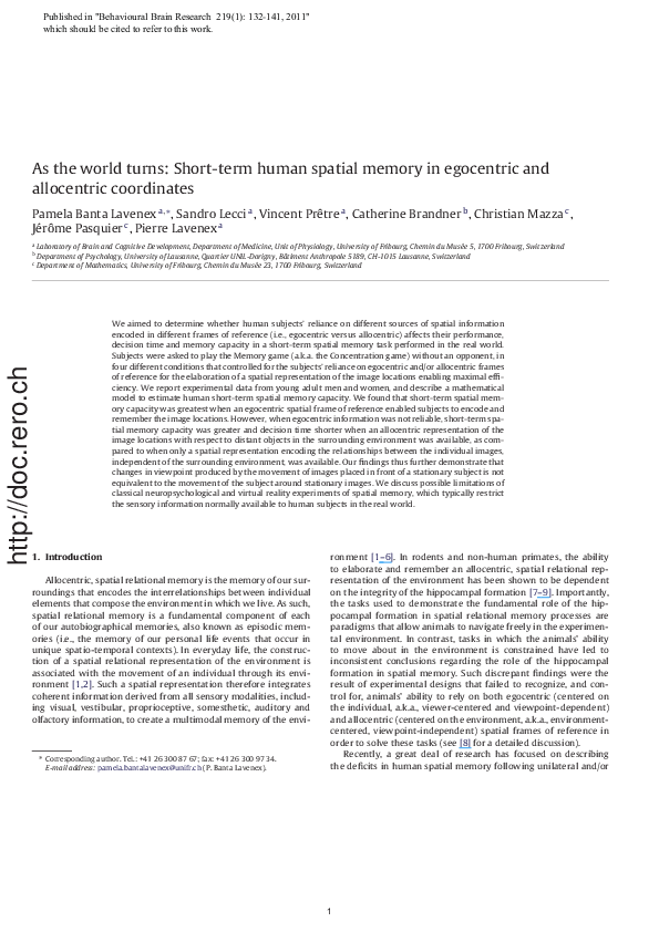 As the world turns: Short-term human spatial memory in egocentric and ...