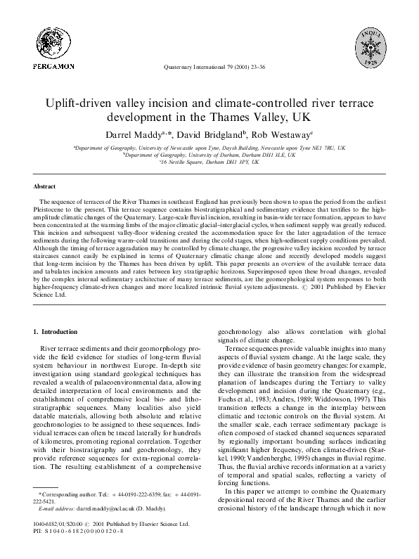 (PDF) Uplift-driven valley incision and climate-controlled river ...