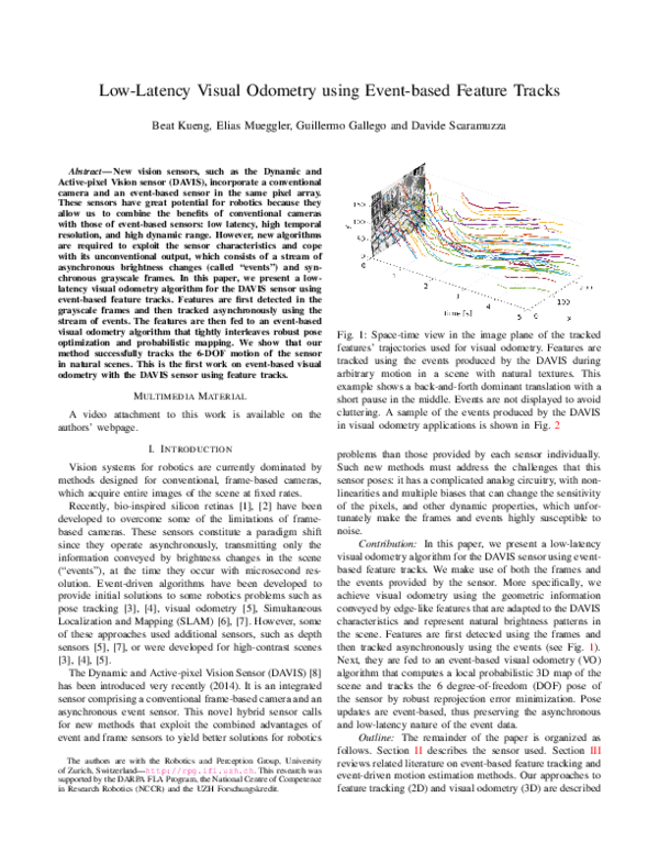 Pdf Low Latency Visual Odometry Using Event Based Feature Tracks