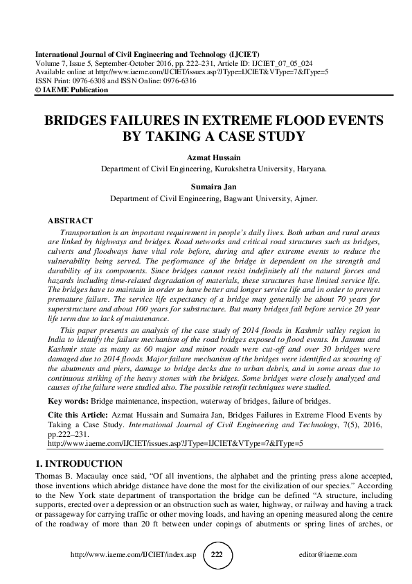 (PDF) BRIDGES FAILURES IN EXTREME FLOOD EVENTS BY TAKING A CASE STUDY