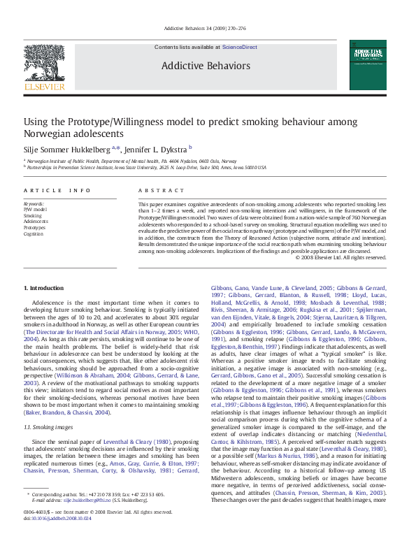 (PDF) Using the Prototype/Willingness model to predict smoking ...