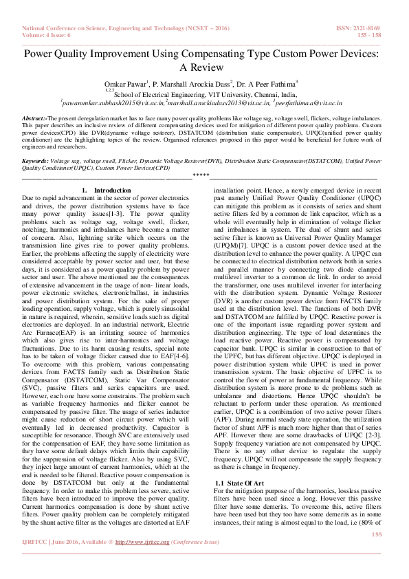 Pdf Power Quality Improvement Using Compensating Type Custom Power