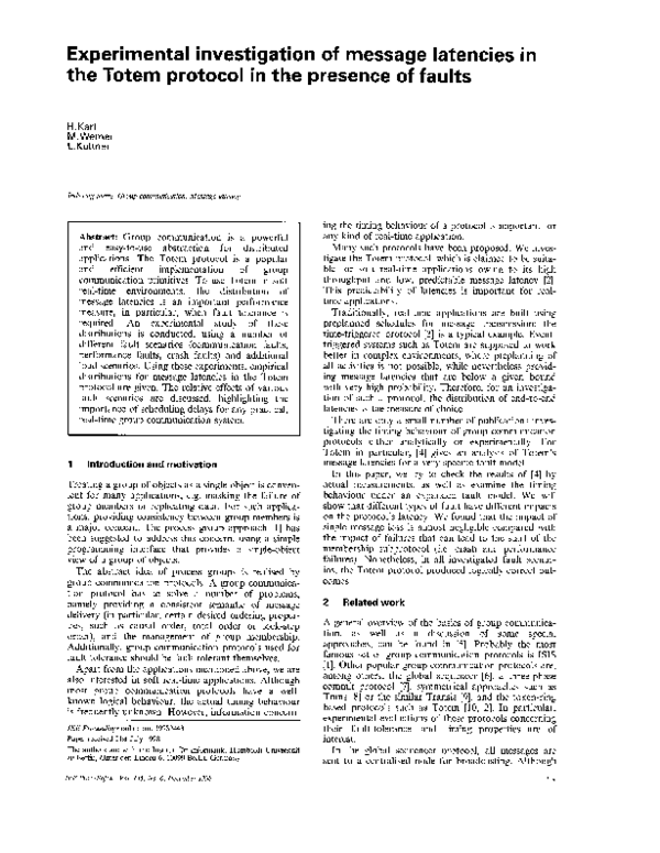 (PDF) Experimental investigation of message latencies in the Totem ...