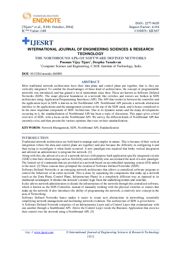 Pdf The Northbound Apis Of Software Defined Networks