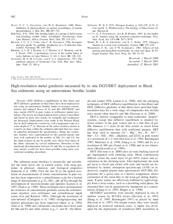 (PDF) High-resolution metal gradients measured by in situ DGT/DET ...