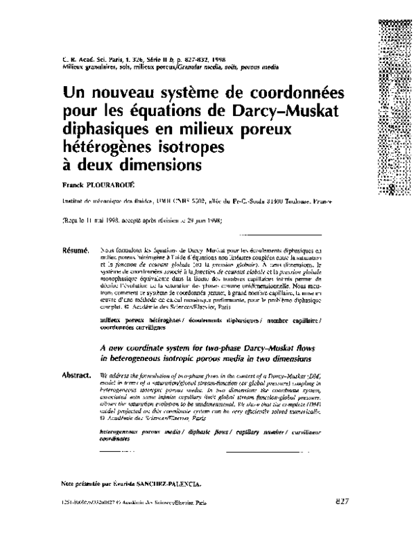 (PDF) Un nouveau système de coordonnées pour les équations de Darcy ...