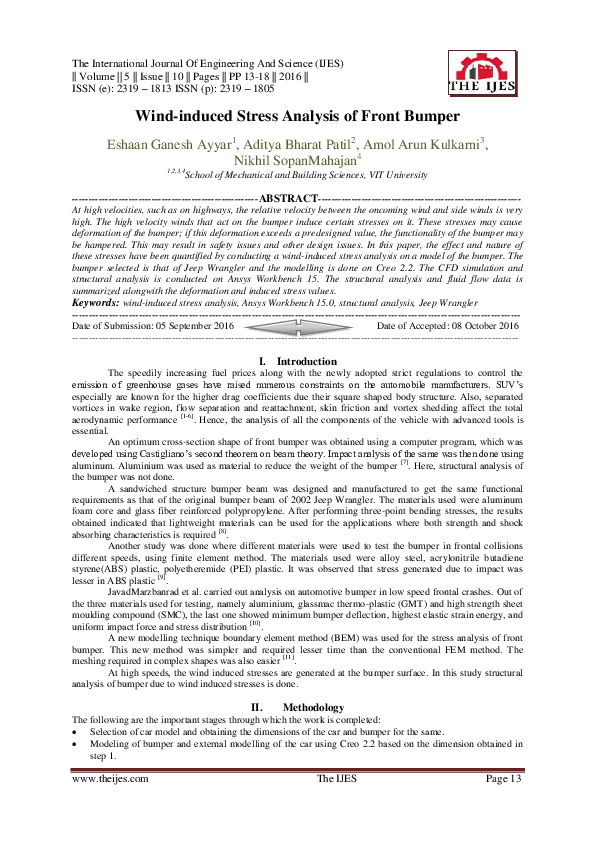 (PDF) Wind-induced Stress Analysis of Front Bumper