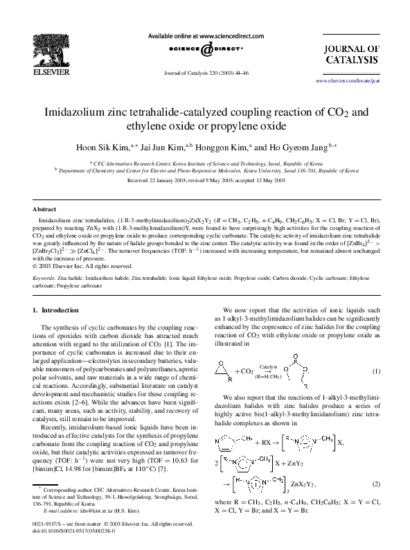 (PDF) Imidazolium zinc tetrahalide-catalyzed coupling reaction of CO2 ...