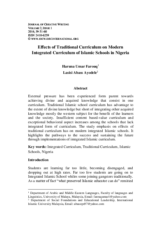 (PDF) Effects of Traditional Curriculum on Modern Integrated Curriculum ...