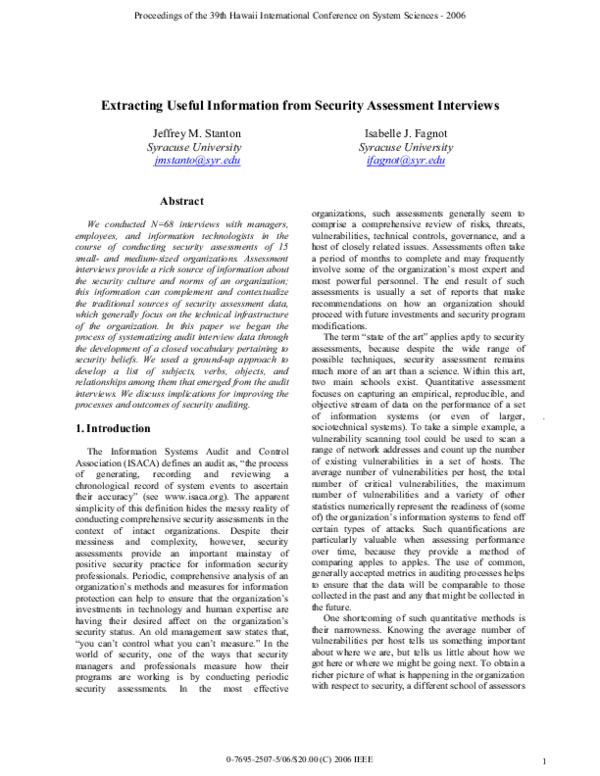 (PDF) Extracting Useful Information from Security Assessment Interviews (PDF) Extracting Useful Information from Security Assessment Interviews