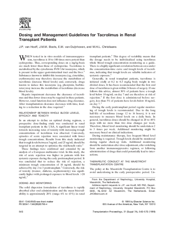 (PDF) Dosing and management guidelines for tacrolimus in renal ...
