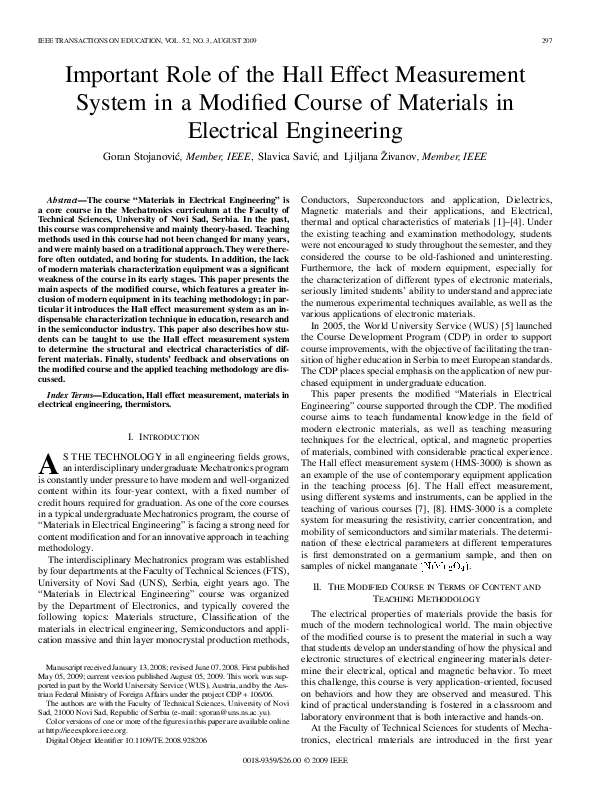 (PDF) Important Role of the Hall Effect Measurement System in a ...