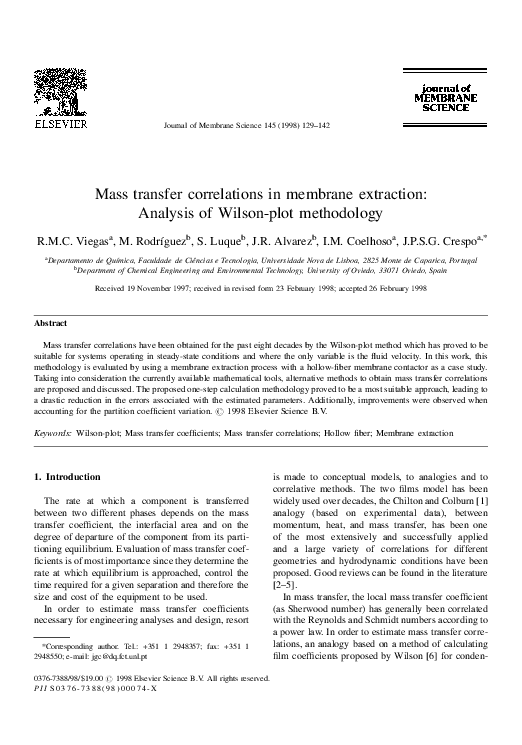 (PDF) Mass transfer correlations in membrane extraction: Analysis of ...