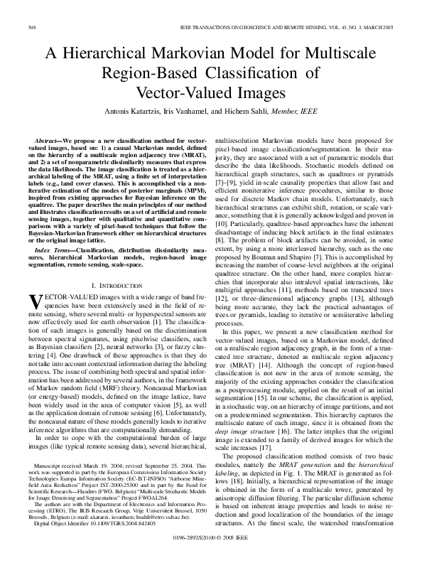 Pdf A Hierarchical Markovian Model For Multiscale Region Based Classification Of Vector Valued