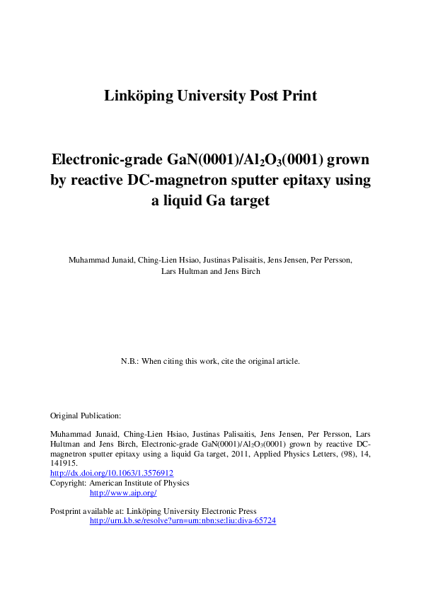 (PDF) Electronic-grade GaN(0001)/Al[sub 2]O[sub 3](0001) grown by ...