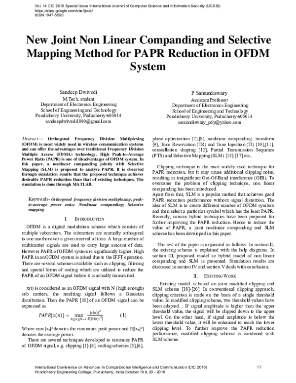 (PDF) New Joint Non Linear Companding and Selective Mapping Method for PAPR Reduction in OFDM System