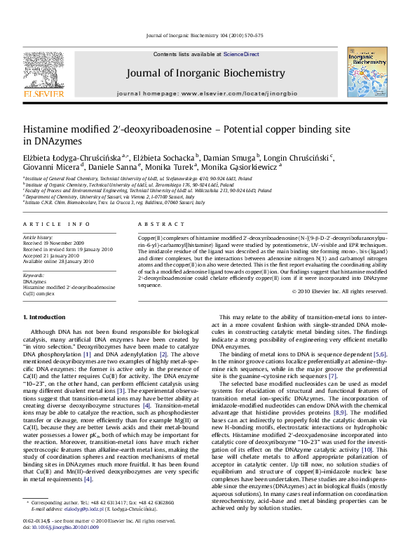 (PDF) Histamine modified 2′-deoxyriboadenosine – Potential copper ...