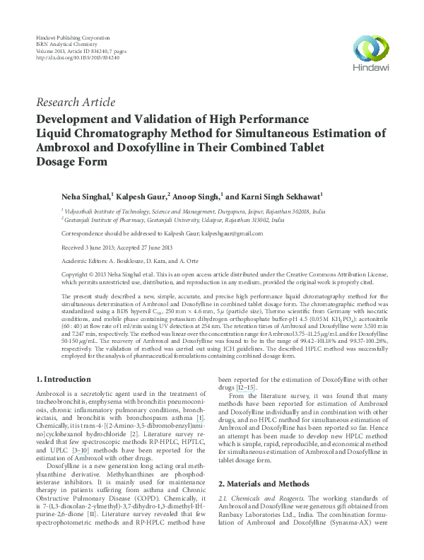 Pdf Development And Validation Of A High Performance Liquid Chromatographic Method For
