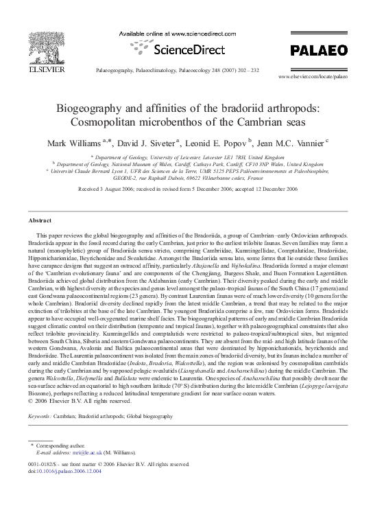(PDF) Biogeography and affinities of the bradoriid arthropods ...
