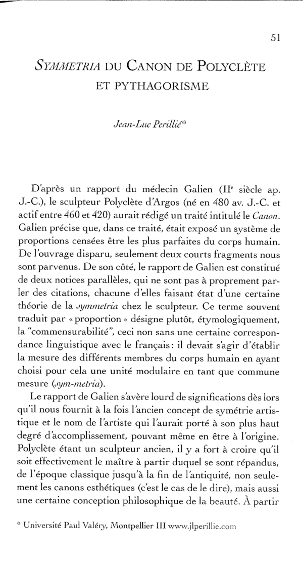 (PDF) Symmetria du Canon de Polyclète et Pythagorisme