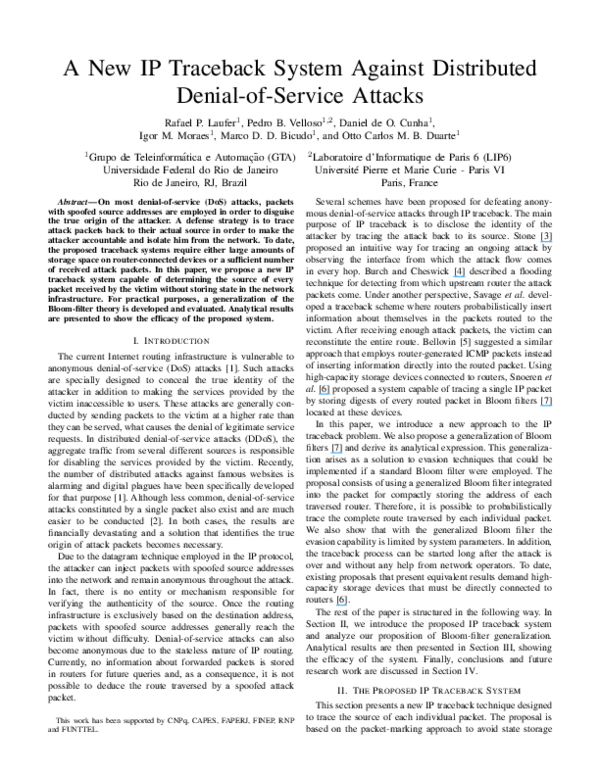 (PDF) A New IP Traceback System Against Distributed Denial-of-Service Attacks