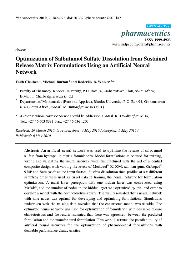 Pdf Optimization Of Salbutamol Sulfate Dissolution From Sustained