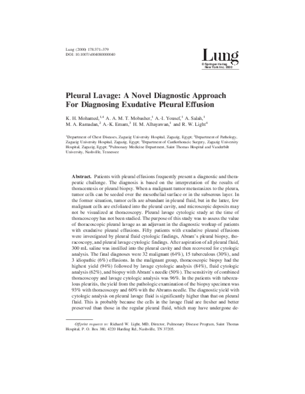 (PDF) Pleural Lavage: A Novel Diagnostic Approach For Diagnosing ...